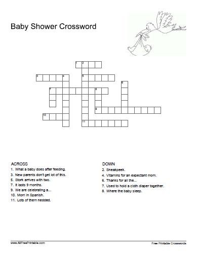 Baby Shower Crossword Puzzle MyFreePrintable Baby Shower Crossword Puzzle MyFreePrintable