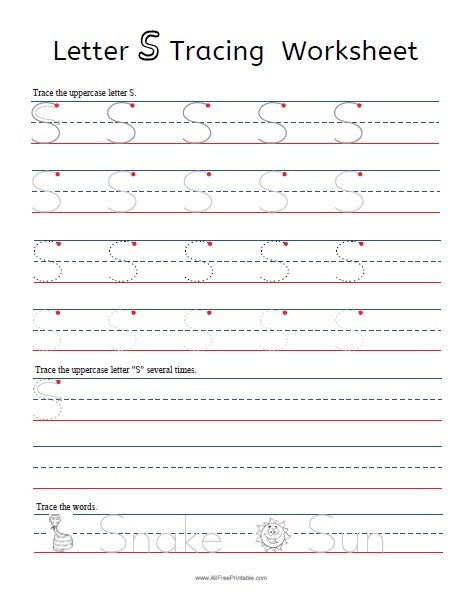 Letter S Tracing Worksheets Free Printable