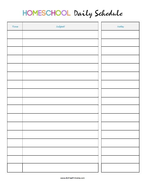 Homeschool Daily Schedule Free Printable