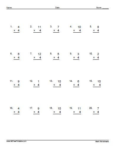 Multiplying By 4 Worksheets Free Printable