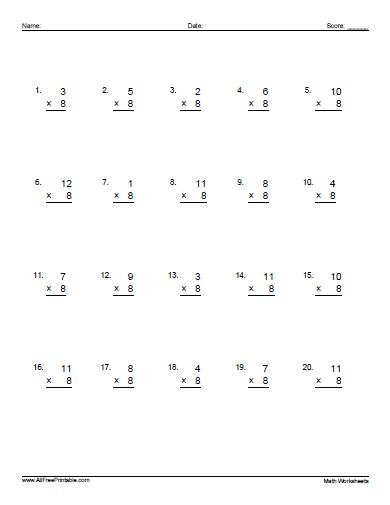Multiplying By 8 Worksheets Free Printable