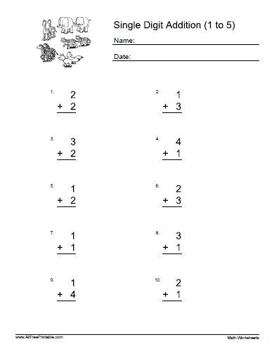 Single Digit Addition Worksheets Free Printable