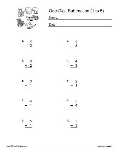 Single Digit Subtraction Worksheets Free Printable