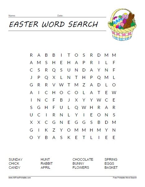 Easter Word Search Free Printable
