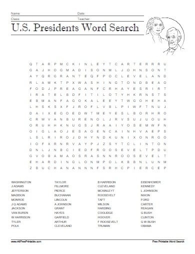 US Presidents Word Search Free Printable US Presidents Word Search Free Printable