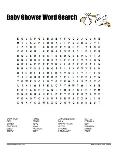 Baby Shower Word Search Game Free Printable Baby Shower Word Search Game Free Printable