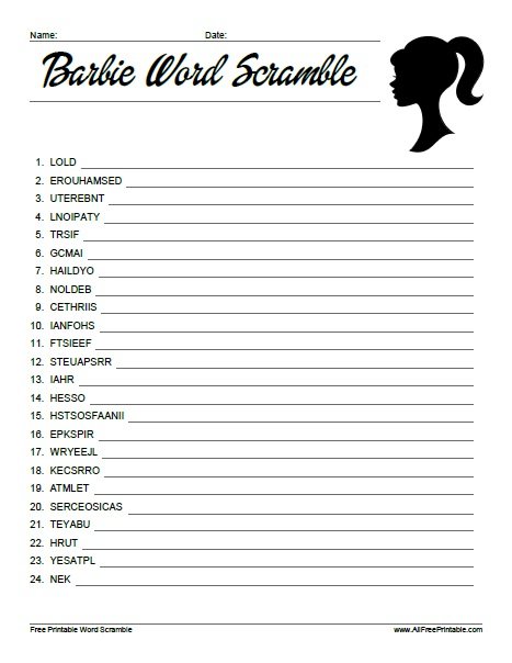 Word Scramble Free Printable