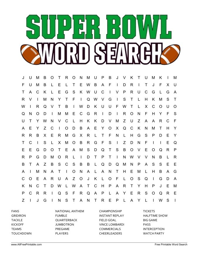 Super Bowl Word Search Puzzle Free Printable Super Bowl Word Search Puzzle Free Printable