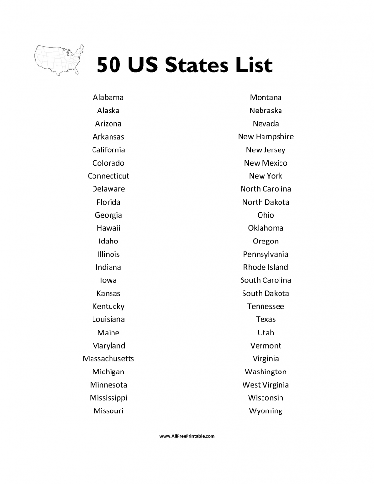 Print 50 States List – Free Printable