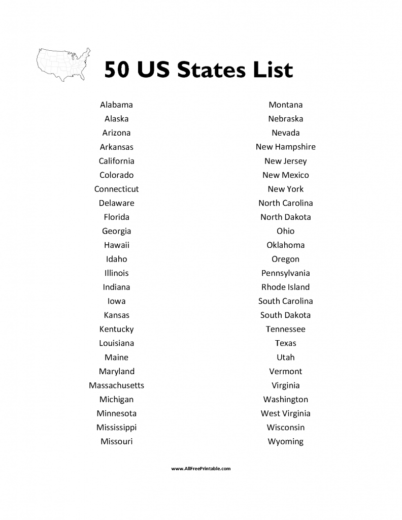 Print 50 States List – Free Printable